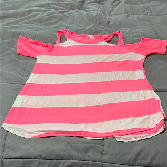 BiBi | Tops | Bibi Vibrant Pink And White Striped Tee | Poshmark